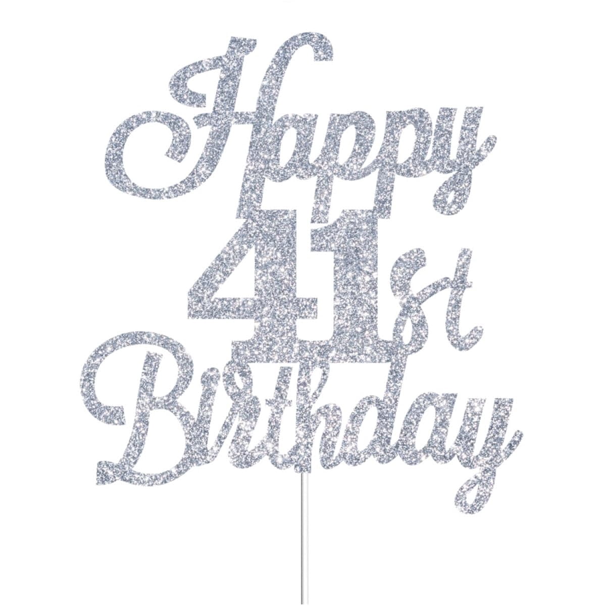 Happy 41st Birthday FEV6 Cake Toppers Silver Glitter, Cheers to 41 ...