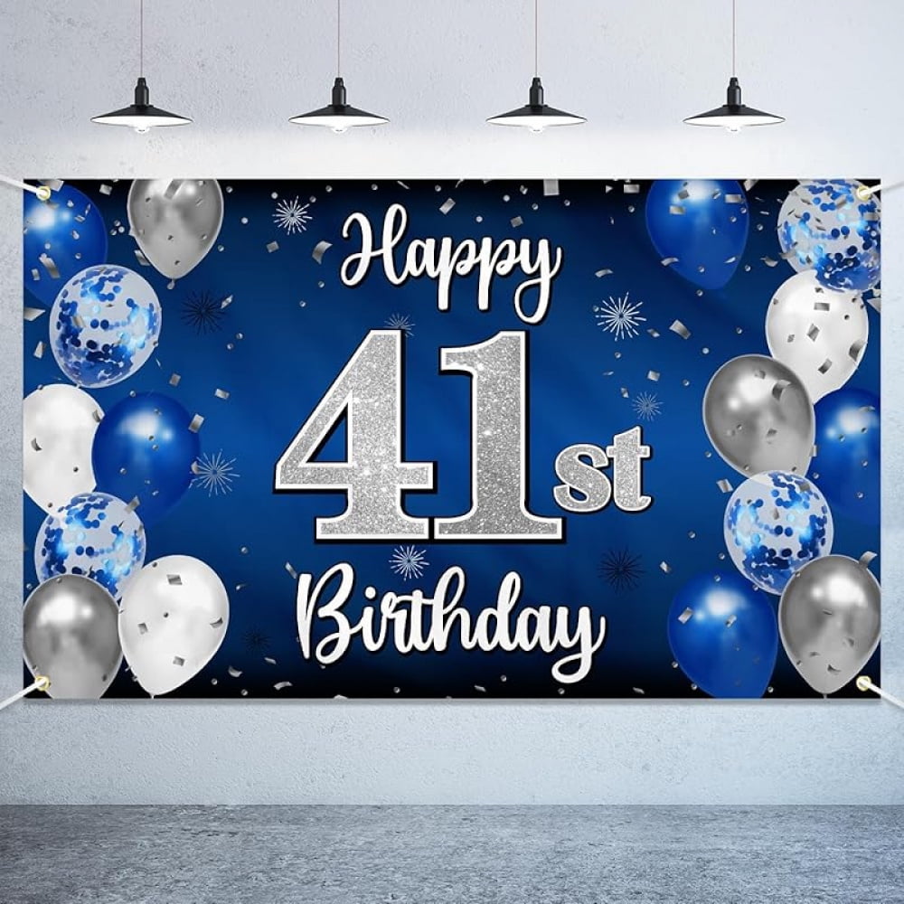 Happy 41th Birthday Decorations,41th Blue & Silver Balloon Large ...