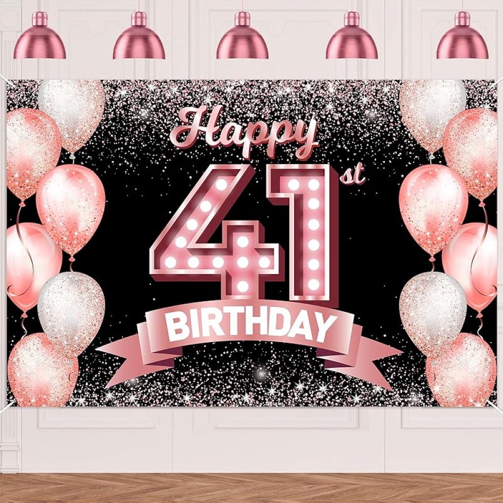 Happy 41th Birthday Rose Gold Banner Backdrop Cheers to 41 Years Old ...
