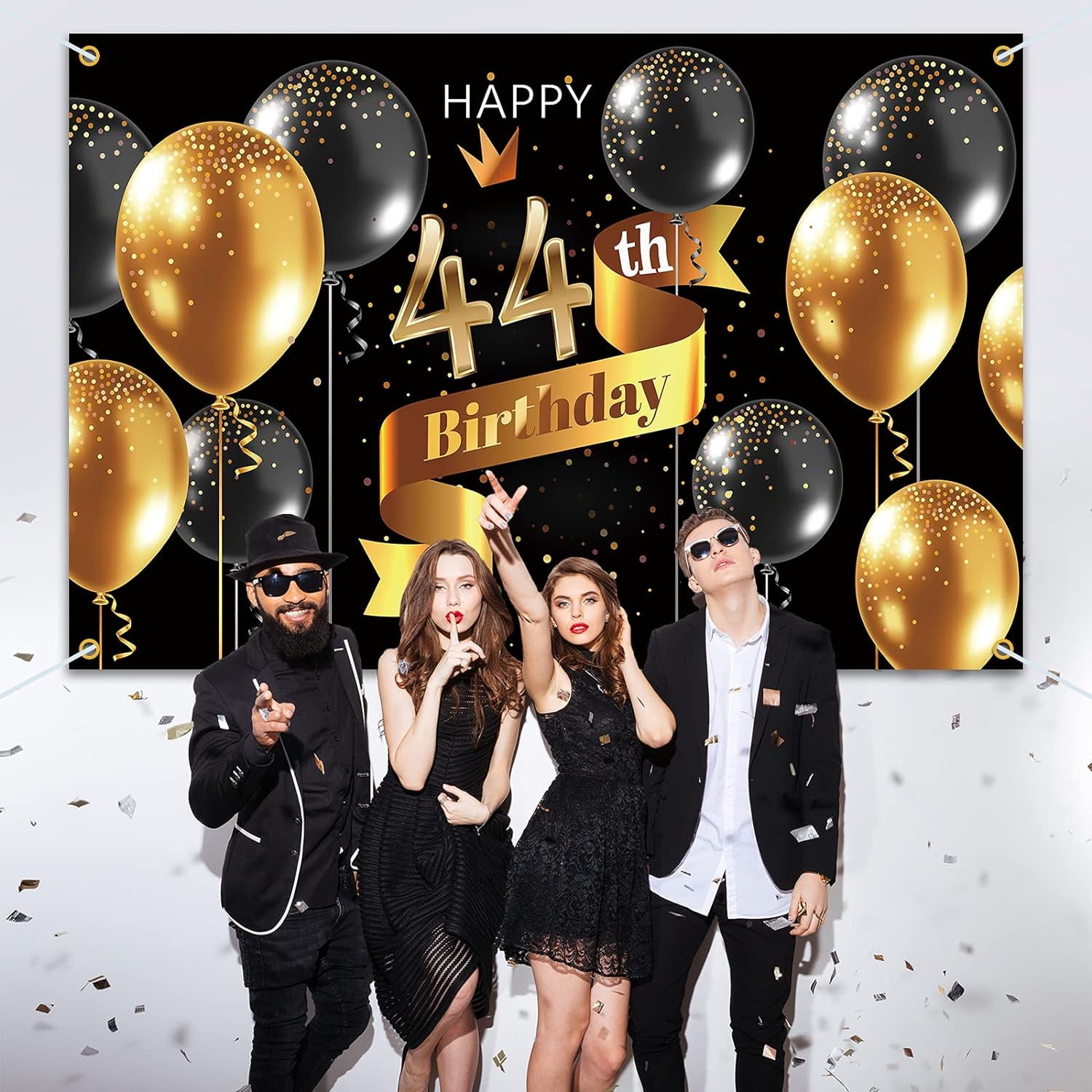 Happy 44th Birthday Backdrop Banner - 44 Birthday Party Decorations ...