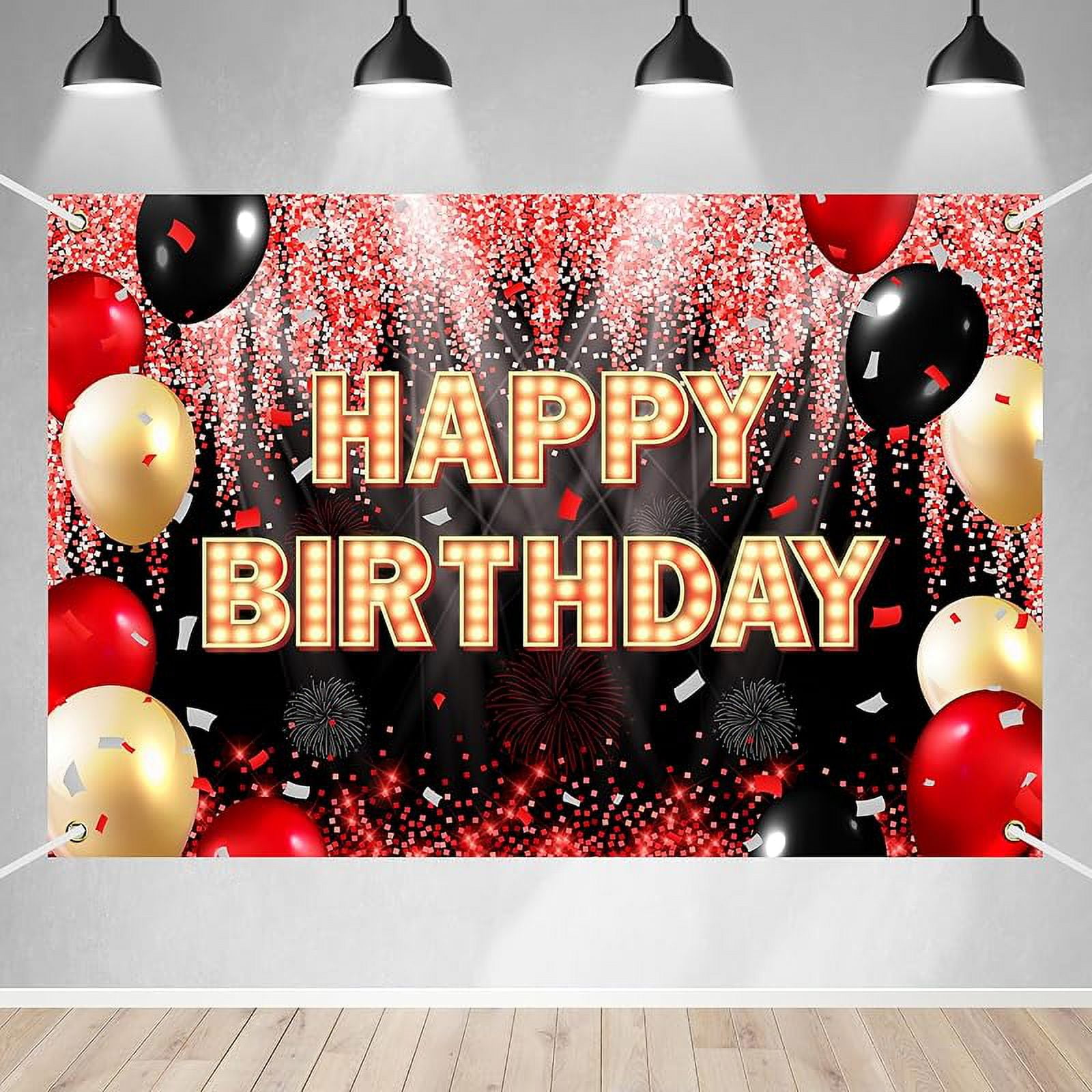 Happy 45th Birthday Backdrop Banner Black and Red Theme Background with ...