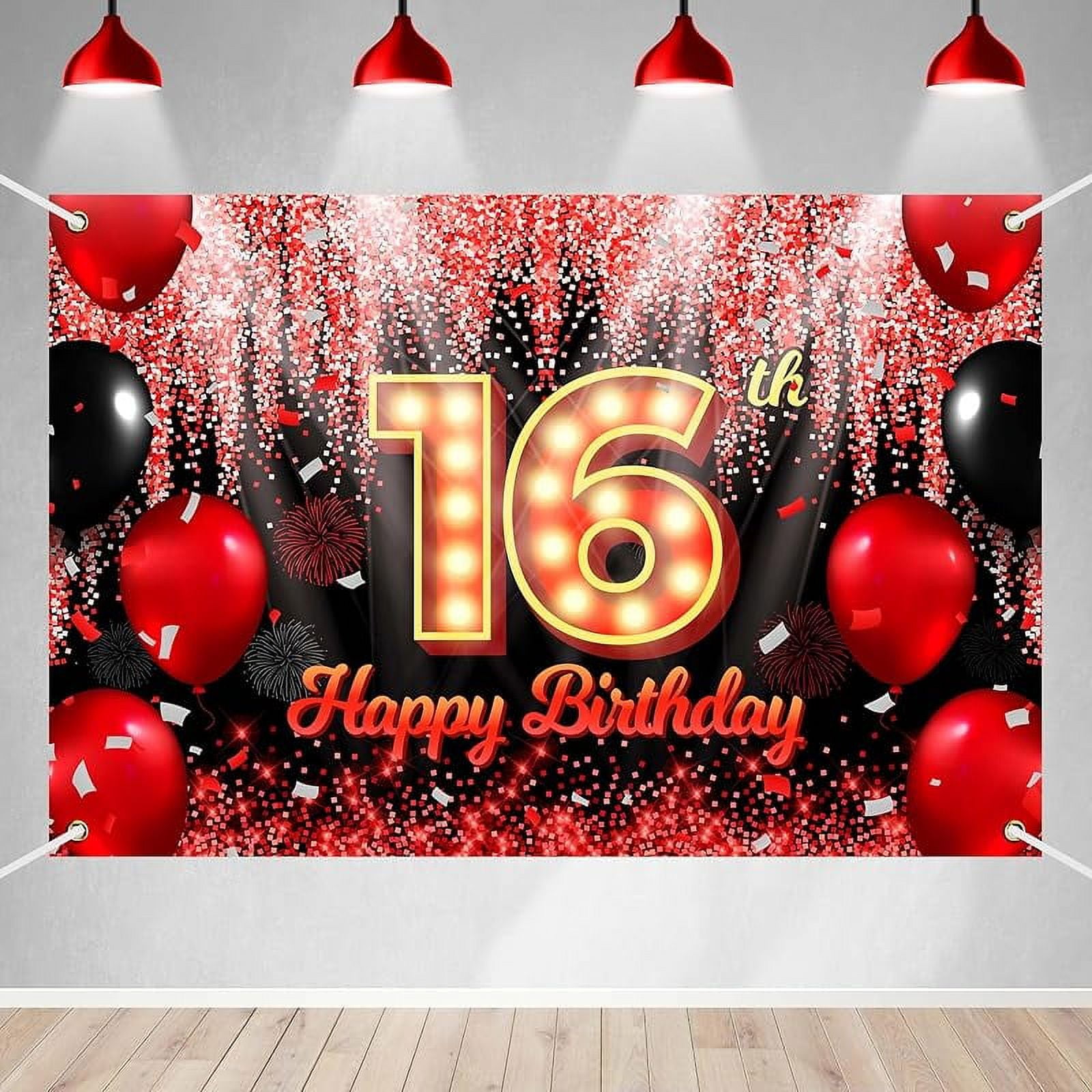 Happy 45th Birthday Backdrop Banner Black and Red Theme Background with ...
