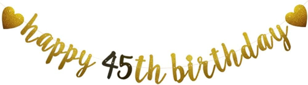 Happy 45th Birthday Banner, ,Gold and Black Glitter Paper Garlands ...