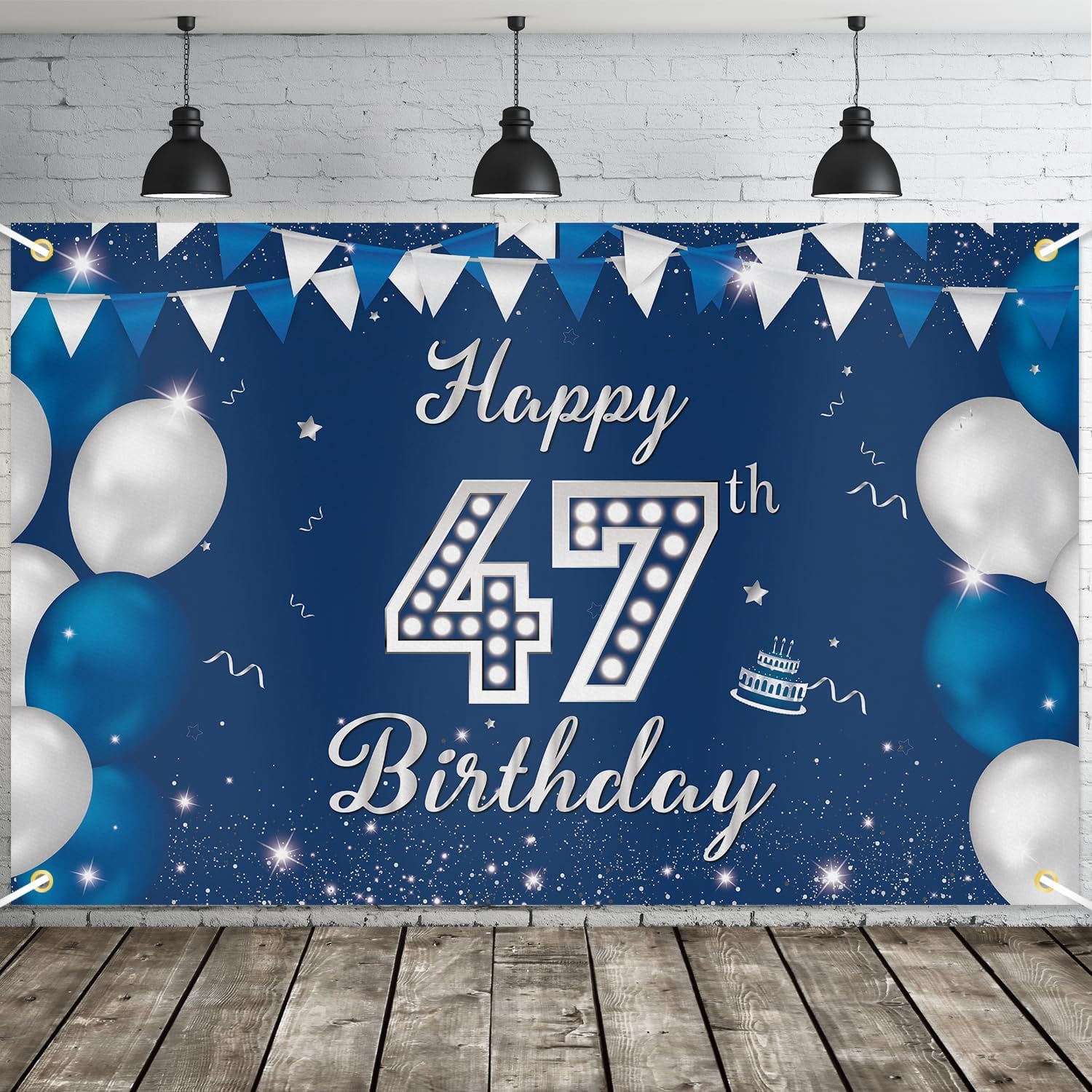 Happy 47th Birthday Banner, Blue Silver Party Decorations for Men, 47 ...