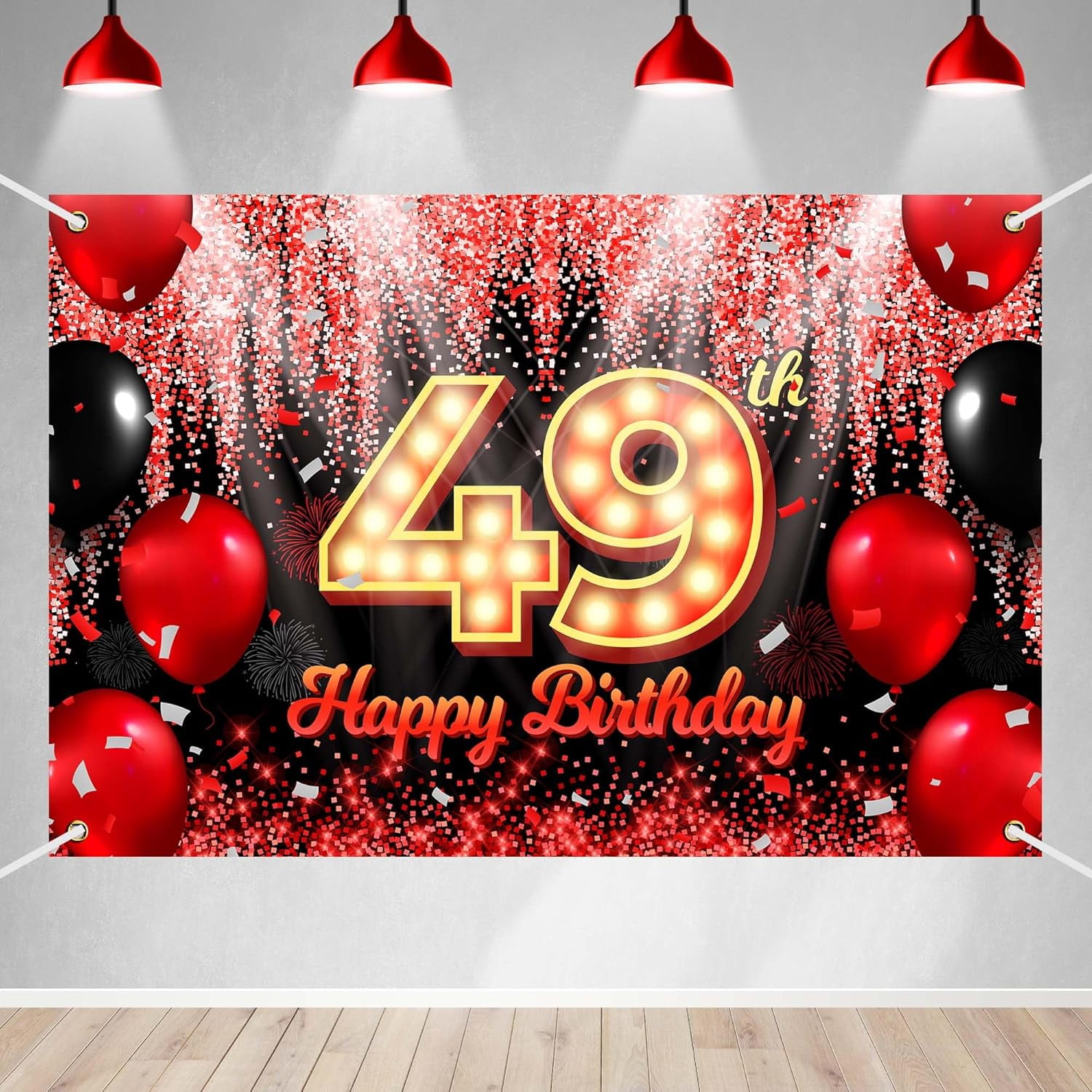 Happy 49th Birthday Backdrop Banner Black and Red Theme Background with ...