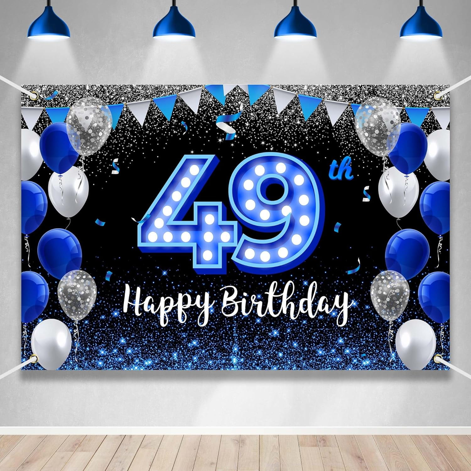 Happy 49th Birthday Backdrop Banner Blue Black Theme Background with ...