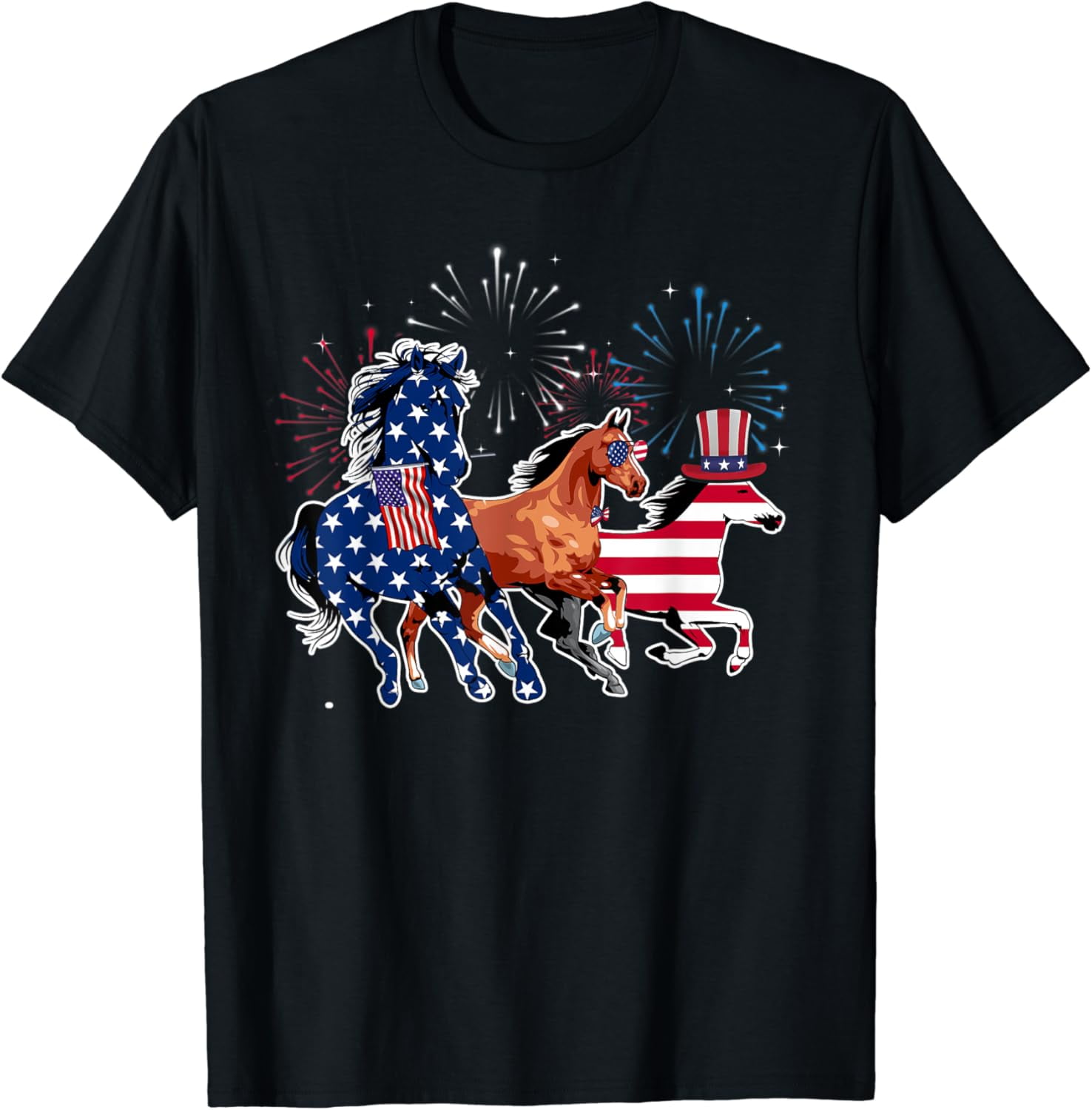 Happy 4Th Of July American Flag Red White Horse And Blue T-Shirt ...