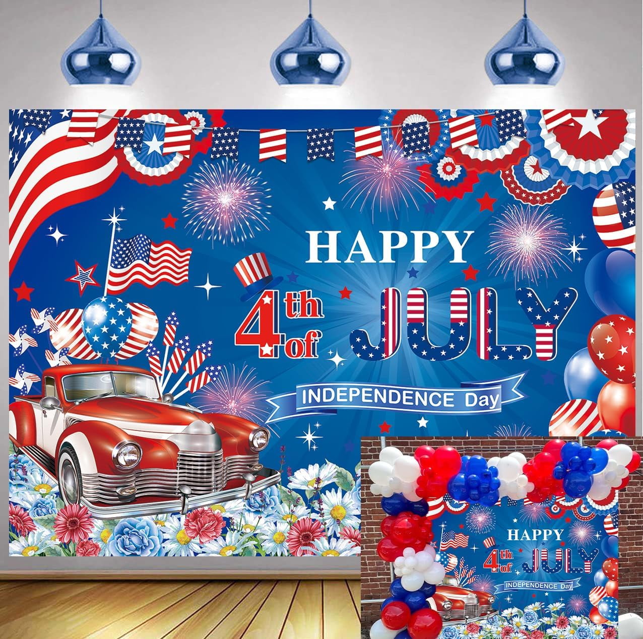 Happy 4th of July Backdrop Independence Day Decorations Red Blue Flag ...