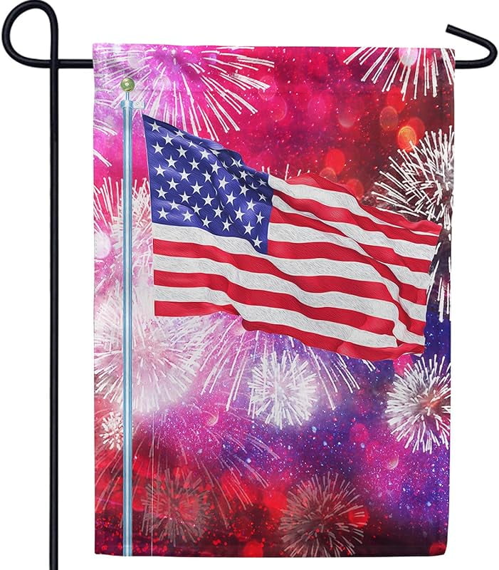 Happy 4th of July Garden Flag - Colorful Fireworks Patriotic ...