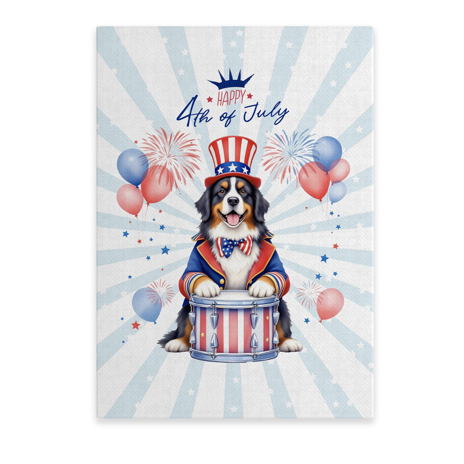 Happy 4th of July Patriotic Bernese Mountain Dog Marching Band Uniform Balloons Fireworks ...