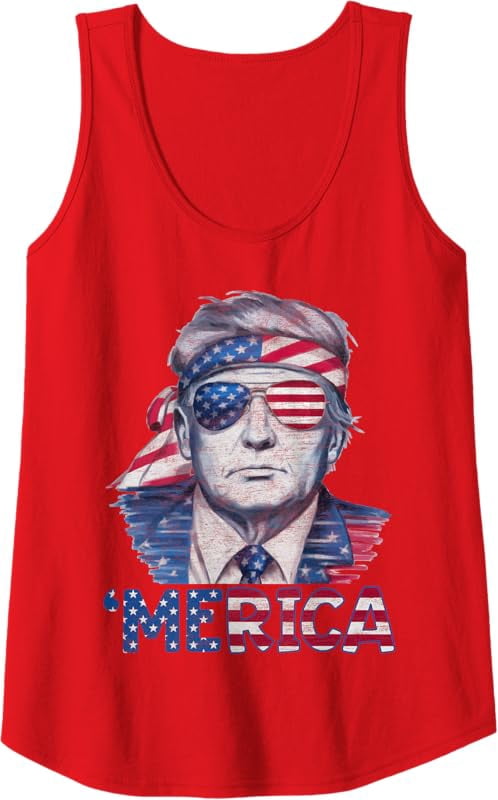 Happy 4th Of July Donald Trump 'Merica USA Flag Sunglass Tank Top ...