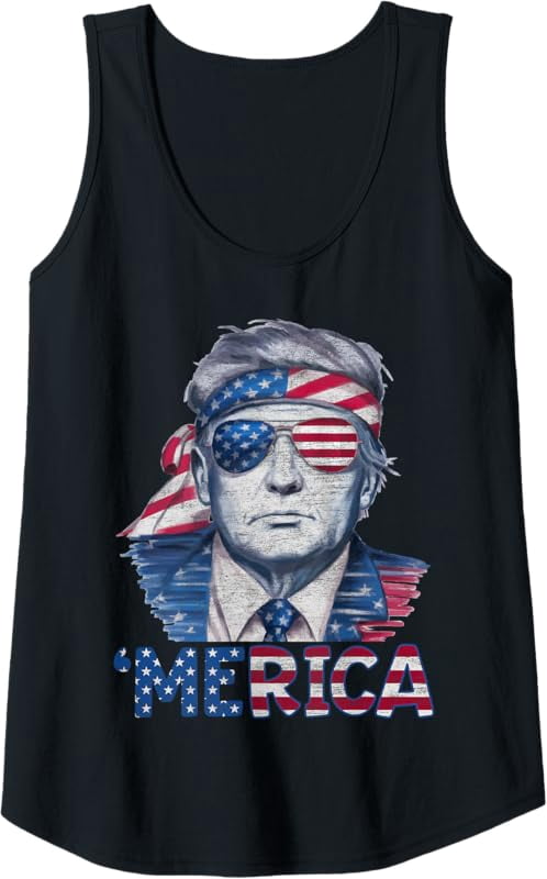 Happy 4th Of July Donald Trump 'Merica USA Flag Sunglass Tank Top ...