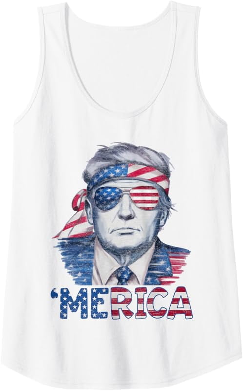 Happy 4th Of July Donald Trump 'Merica USA Flag Sunglass Tank Top ...