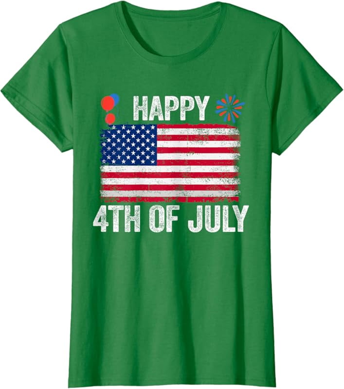 Happy 4th- Of July US- Flag American Fourth Of July -Patriotic T-Shirt ...