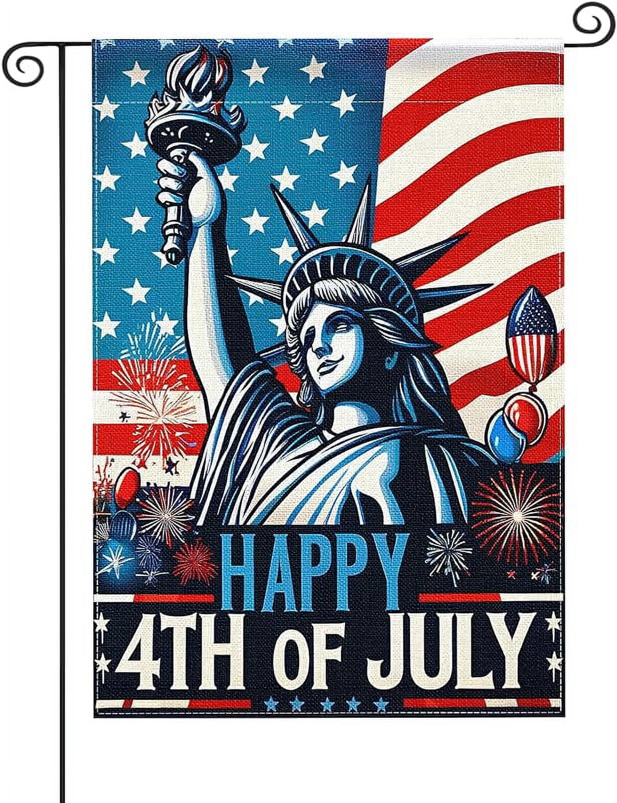 Happy 4th- of July Garden Flag- Double Side, Bald Eagle and- Fireworks ...