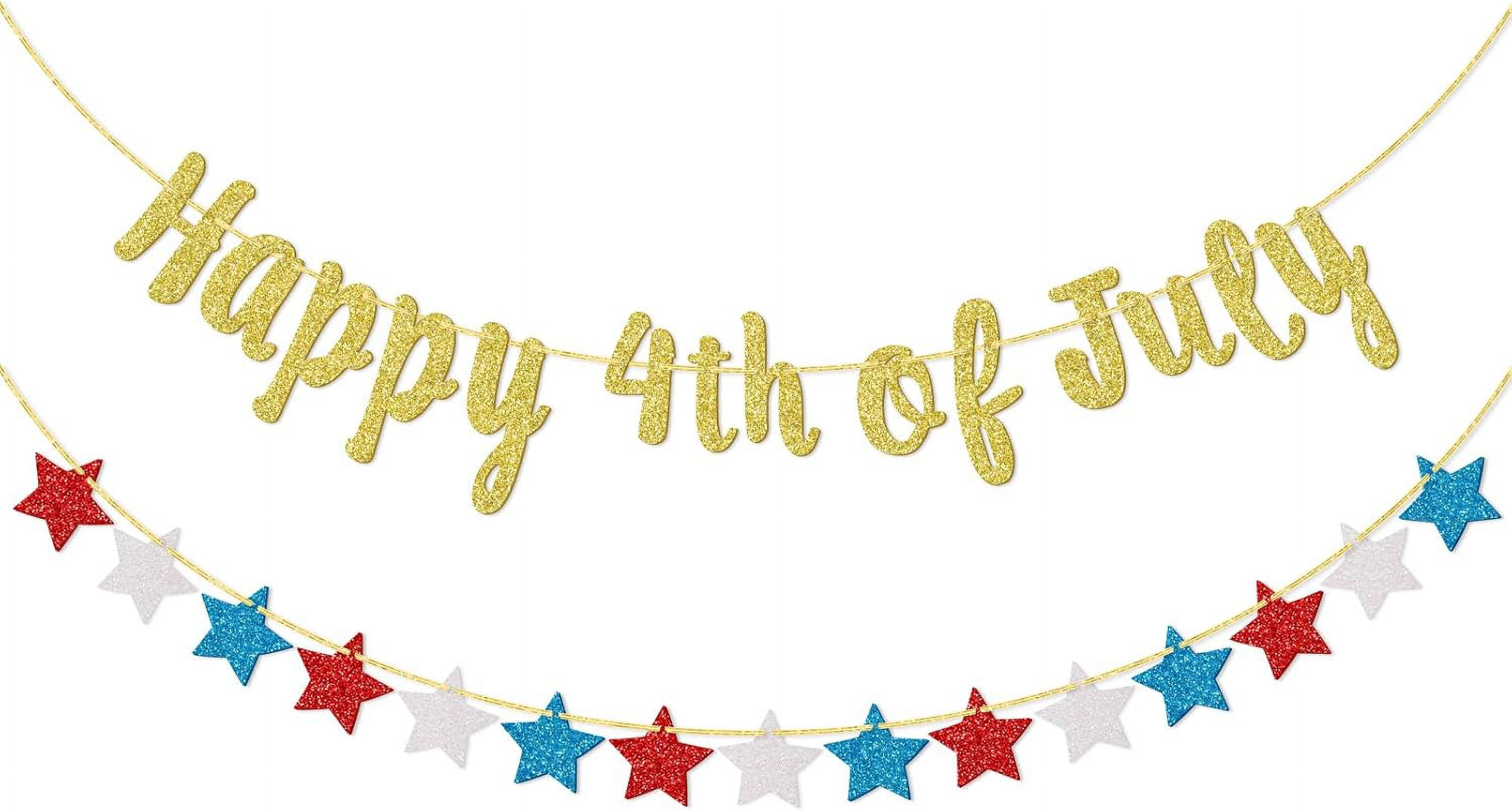 Happy 4th of July Glitter Gold Banner, Star Garland in Red White Blue ...