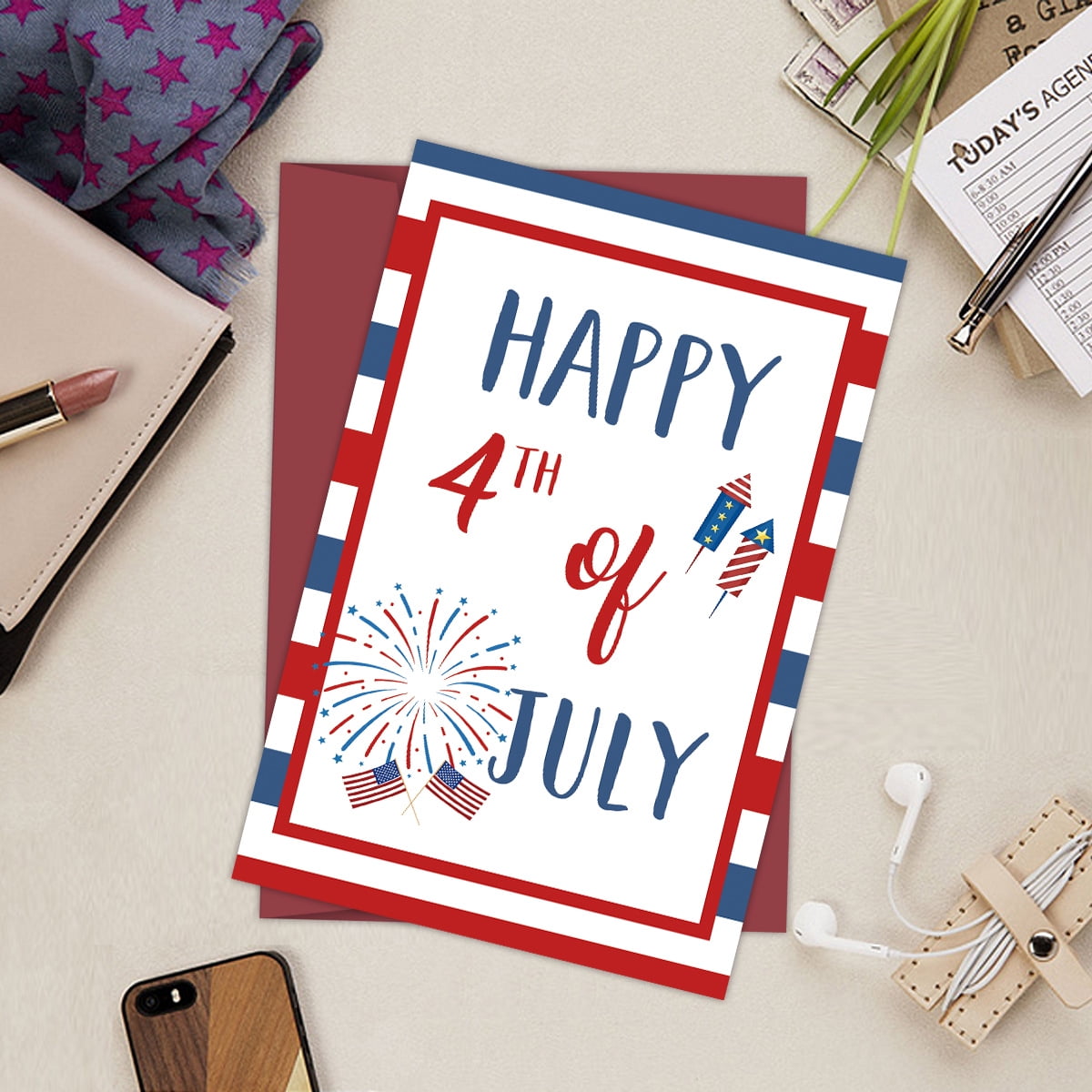 Happy 4th of July Greeting Card – Patriotic Fireworks & American Flags ...