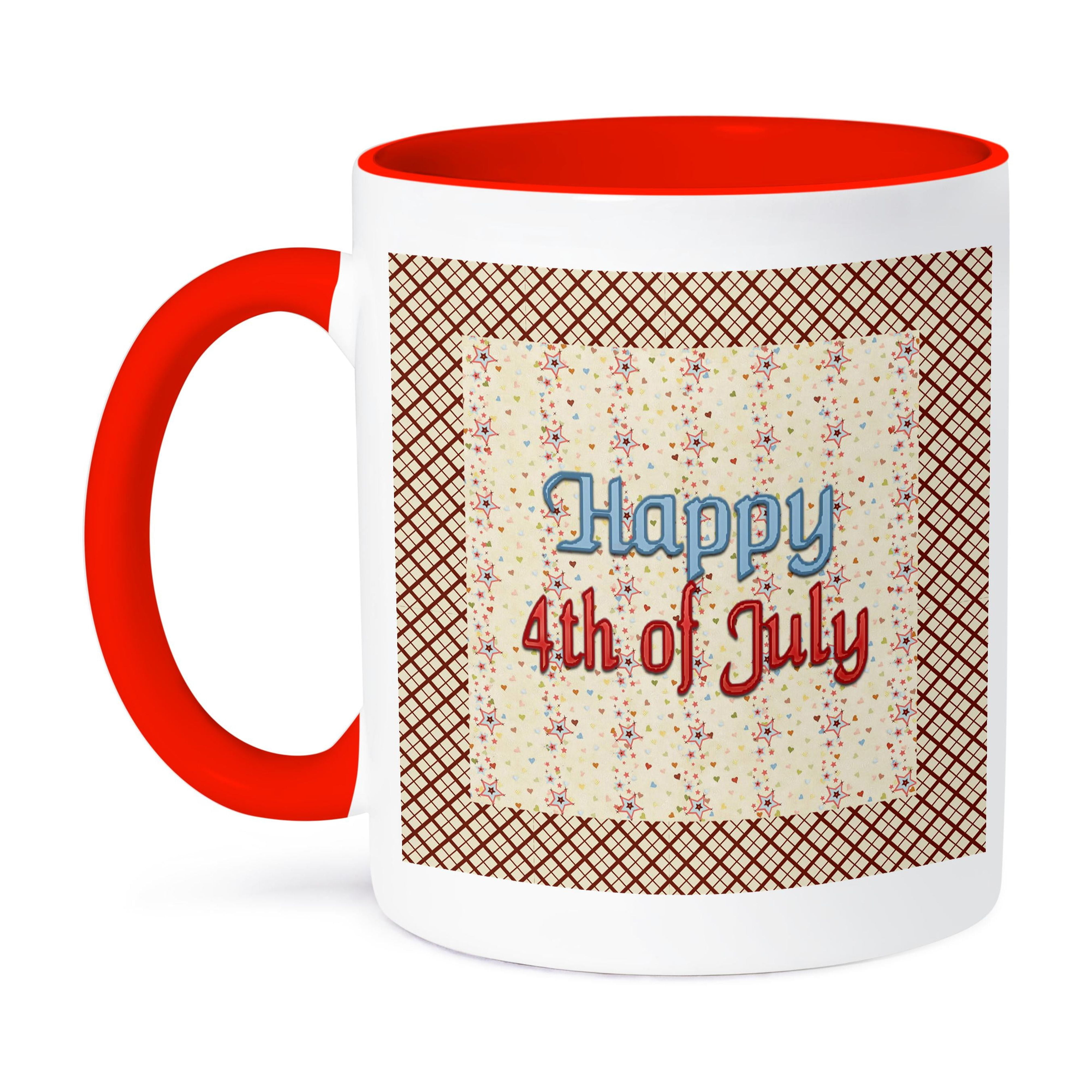 3dRose, Happy 4th of July, Stars in Rows, Plaid Frame, Red, Blue, Tan ...