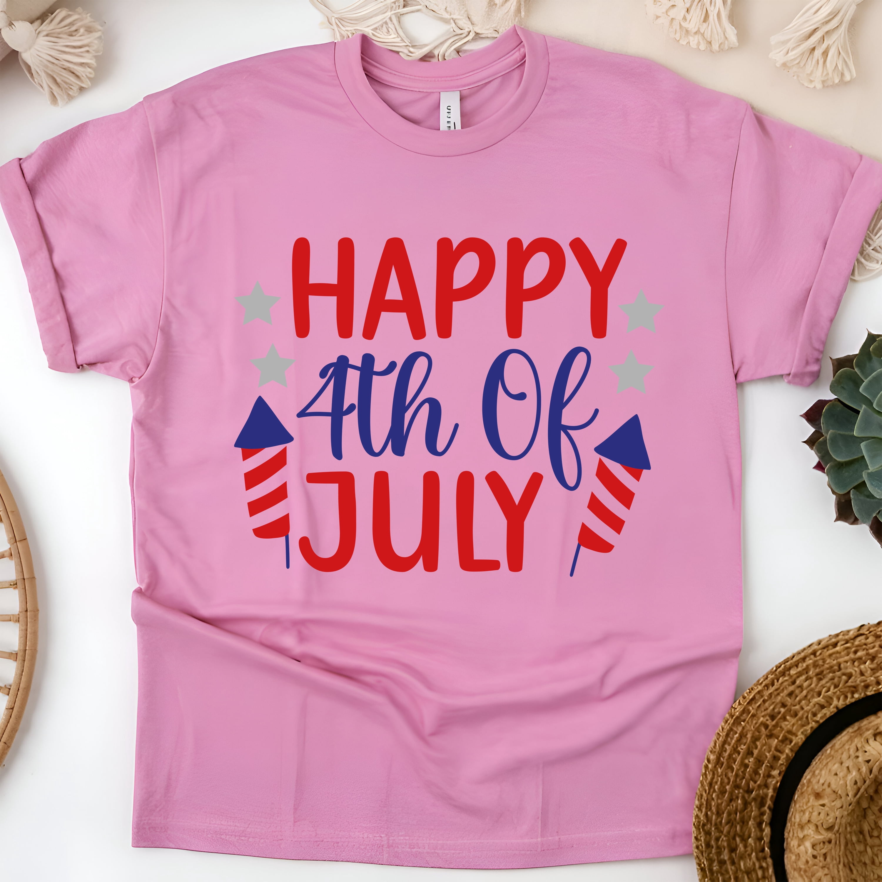Happy 4th of July T-Shirt, Fireworks Patriotic Graphic Tee, Red White ...