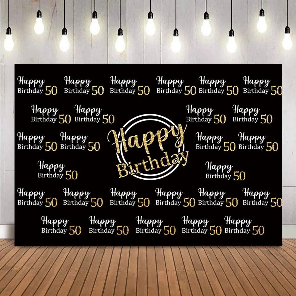 Happy 50 Birthday Backdrop Black adult theme party decoration step and ...