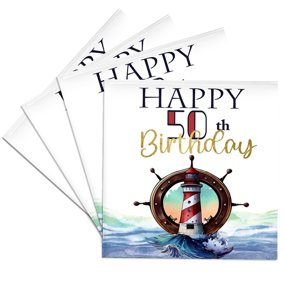 3drose, Happy 50th Birthday Lighthouse Sailing Wheel Nautical Scene ...