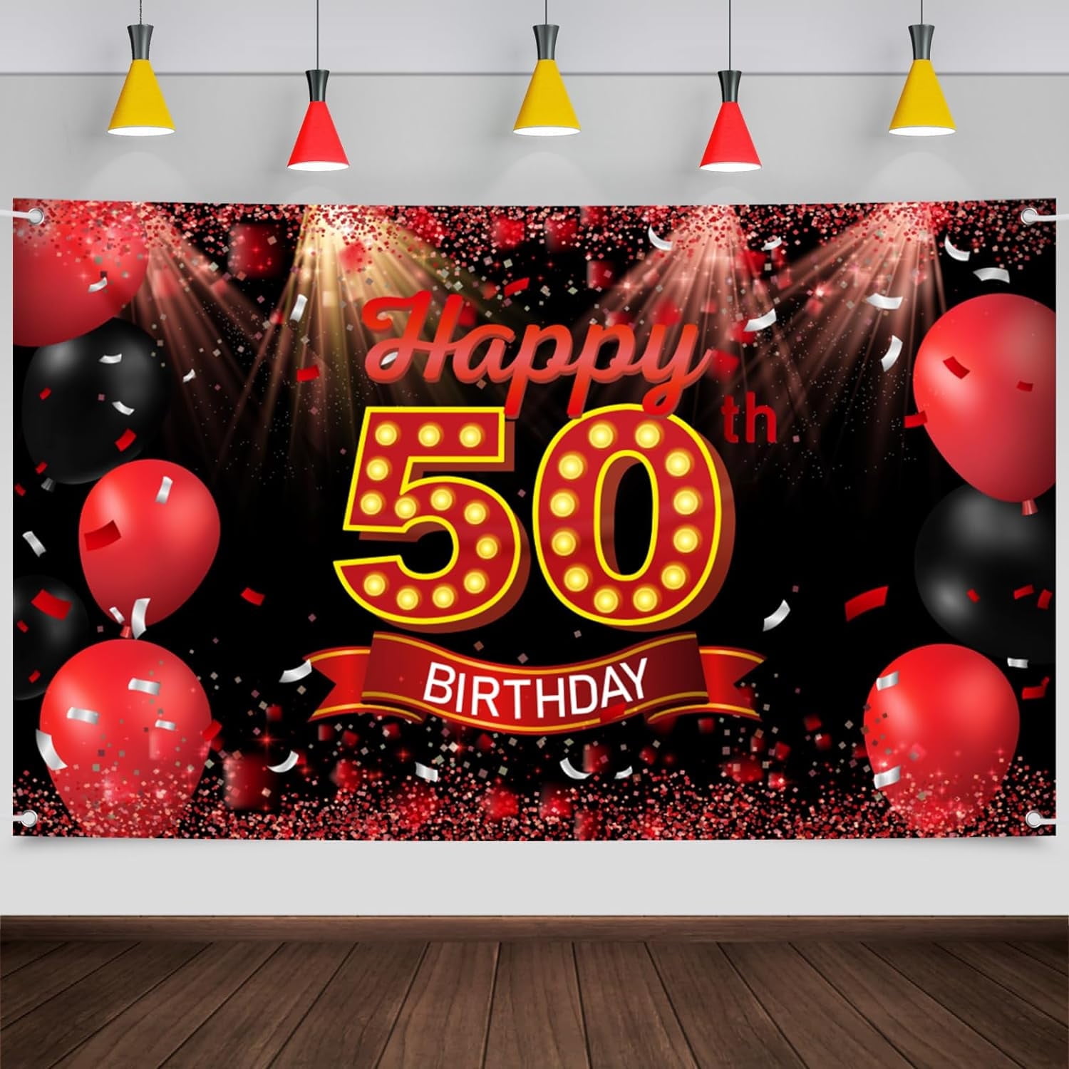 Happy 50th Birthday Backdrop Banner Black and Red Background for Women ...