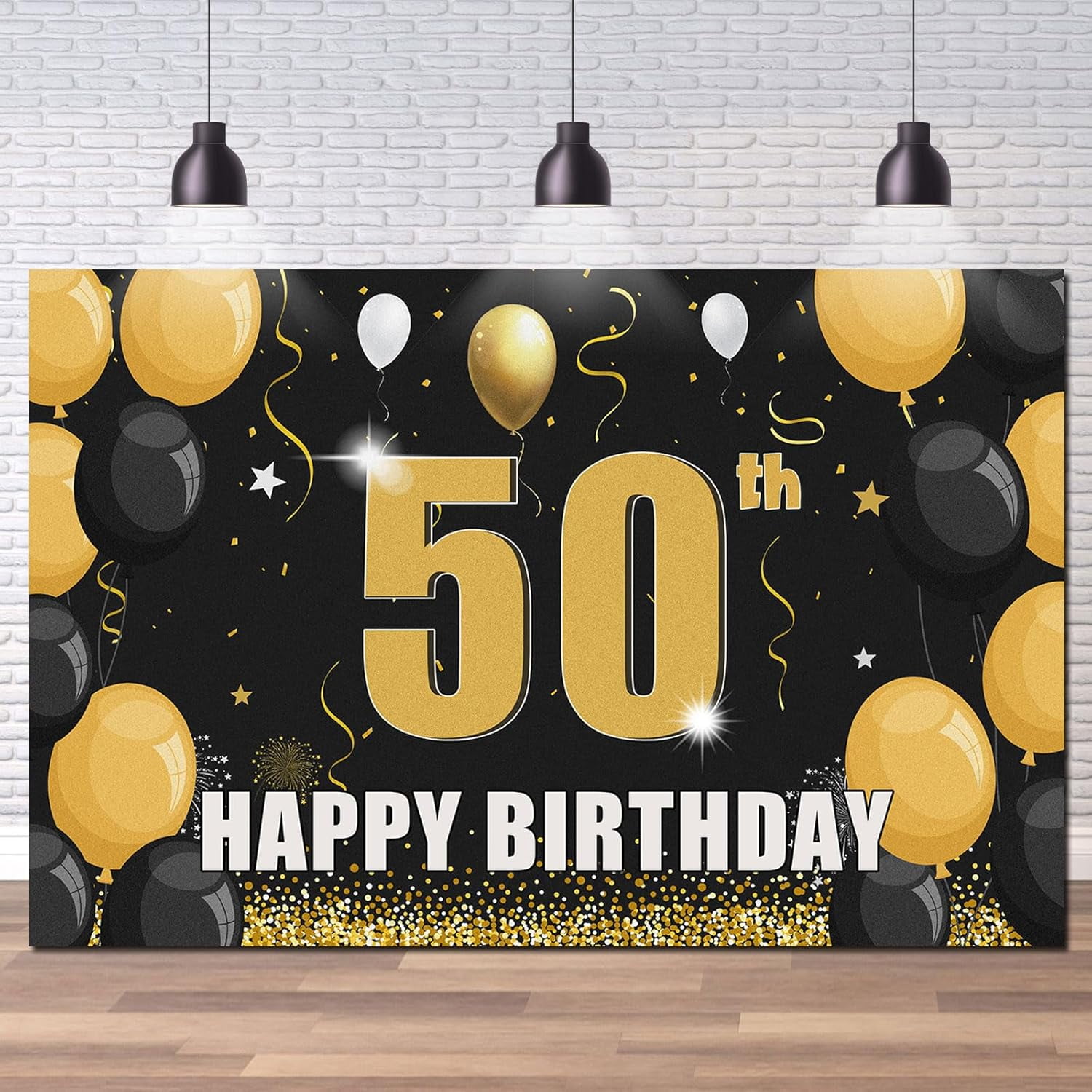 Happy 50th Birthday Backdrop Banner Black and Gold 50th Birthday Poster ...