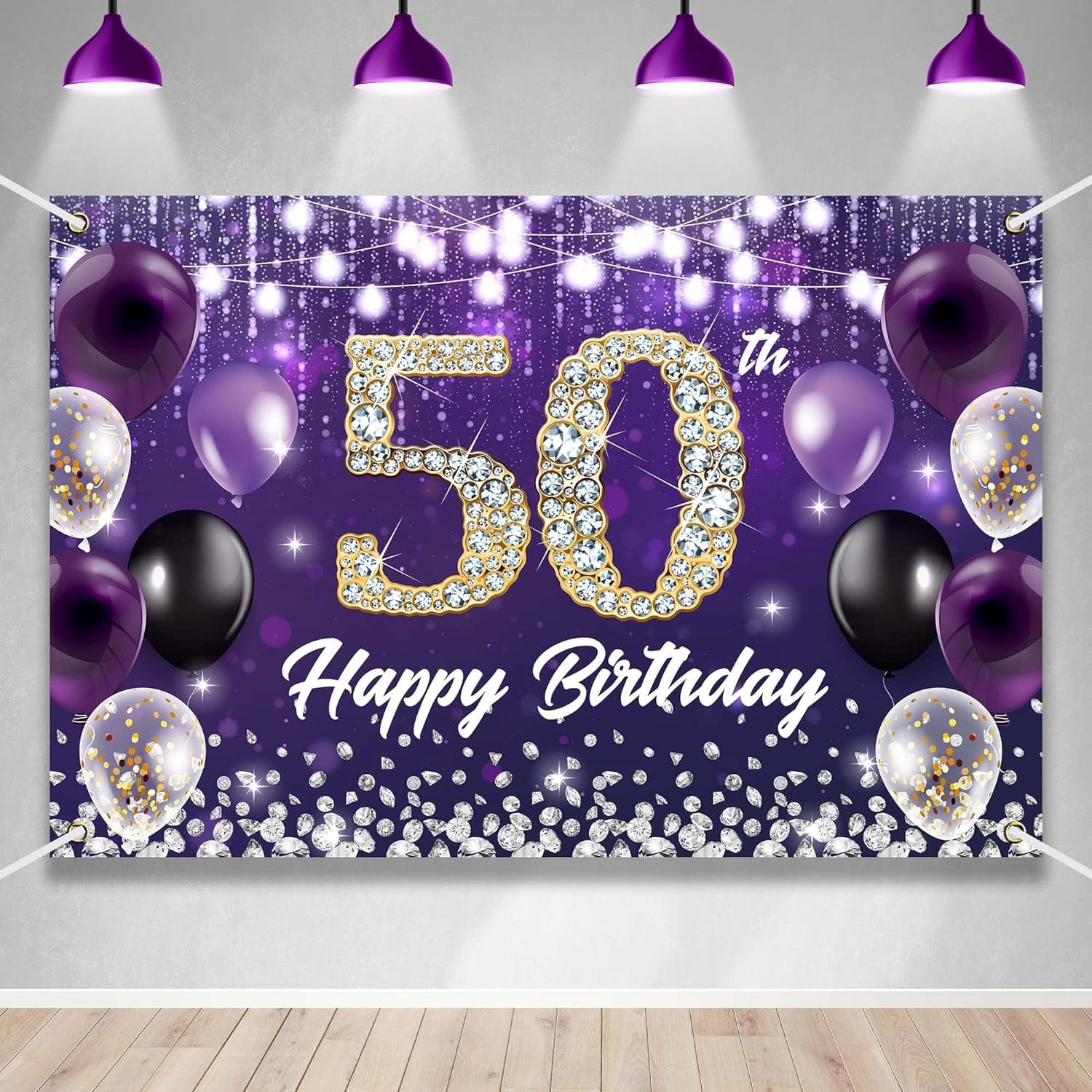 Happy 50th Birthday Backdrop Banner Purple Theme Background Noble ...