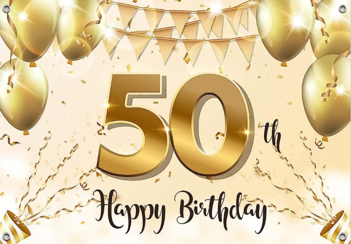 Happy 50th Birthday Backdrop Banner Rose Gold Banner Fifty Year Old ...