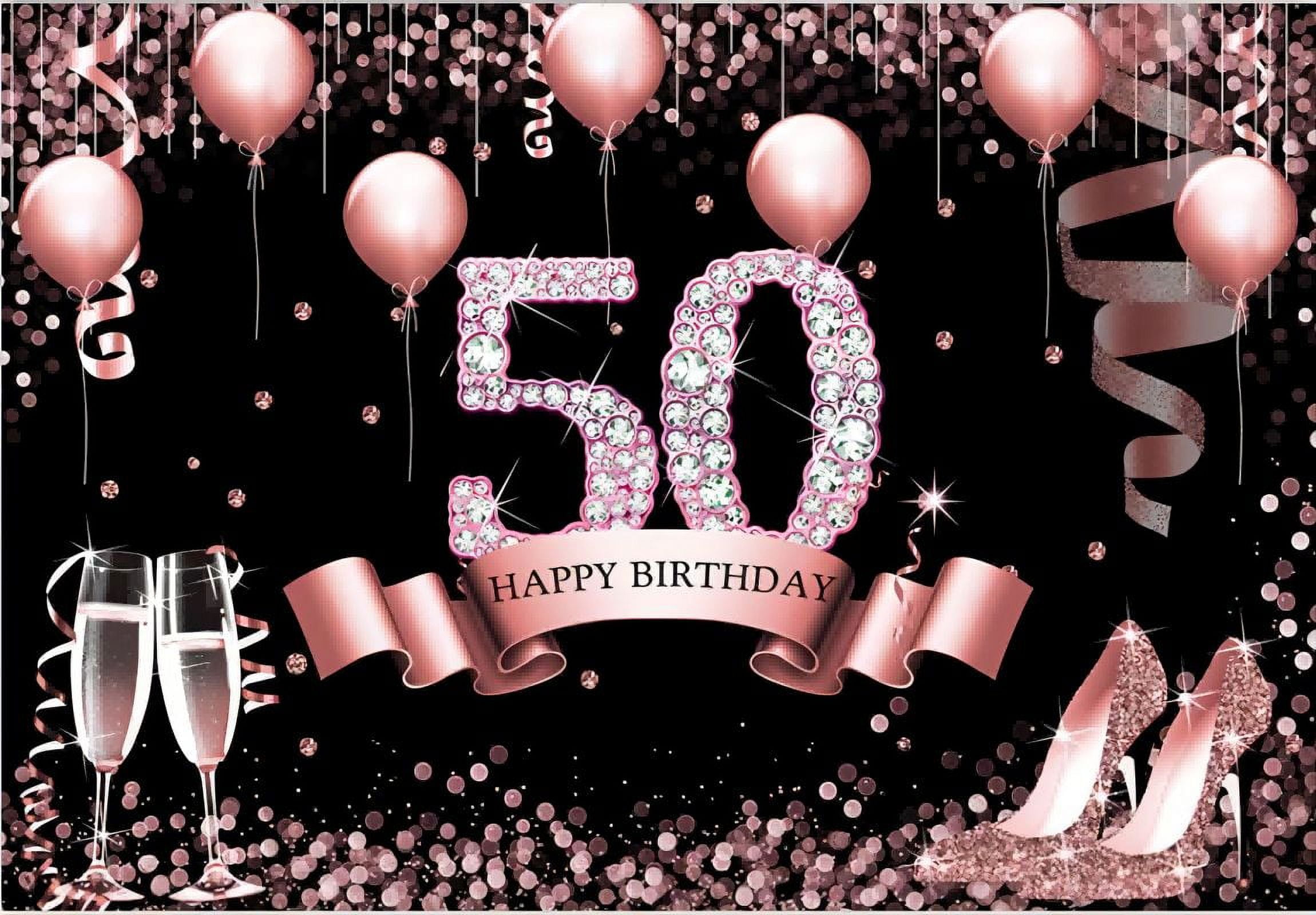 Happy 50th Birthday Backdrop Banner Rose Gold Banner Fifty Year Old ...