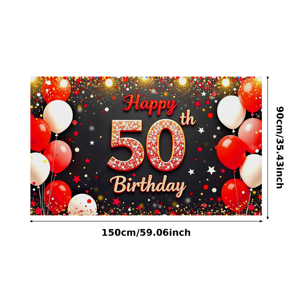 Happy 50th Birthday Backdrop Banner with Balloons Star Decors Party ...