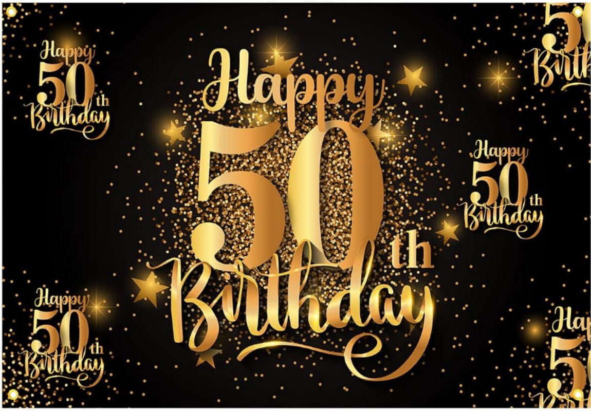 Happy 50th Birthday Backdrop Gold Silver Glitter Background Champagne ...