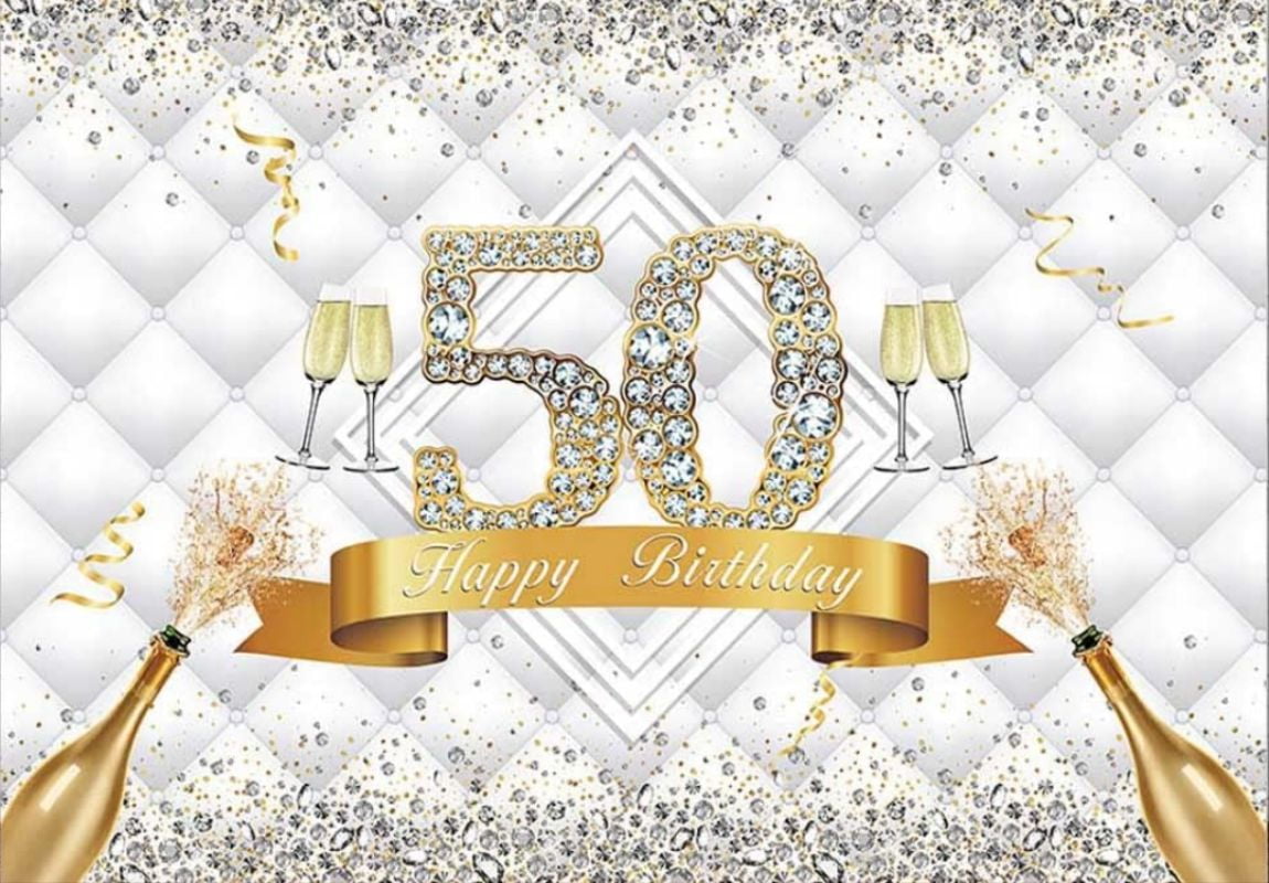 Happy 50th Birthday Backdrop Gold Silver Glitter Background Champagne ...