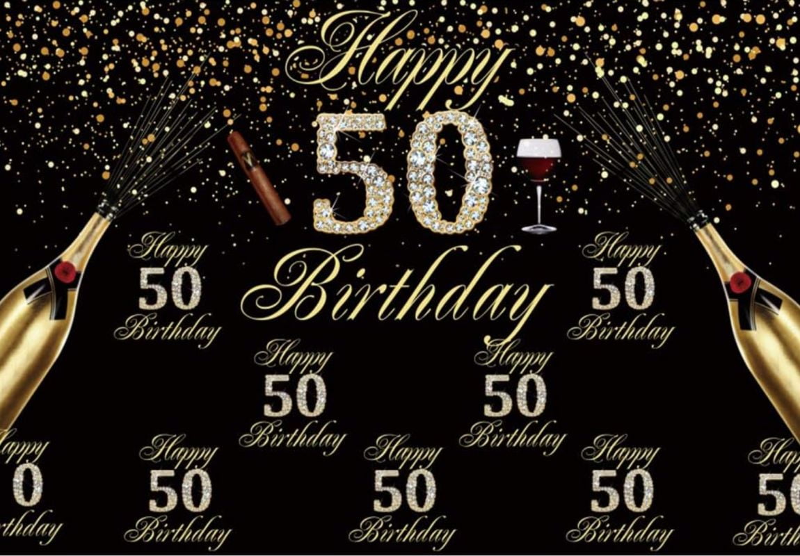 Happy 50th Birthday Backdrop Gold Silver Glitter Background Champagne ...