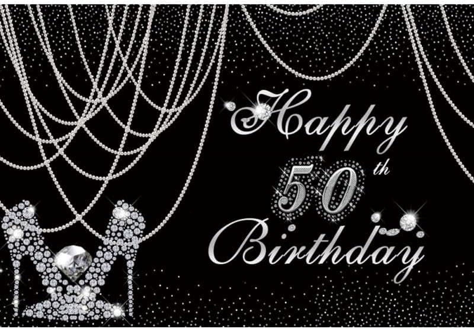 Happy 50th Birthday Backdrop Pearl Necklace Glittering Diamond High ...