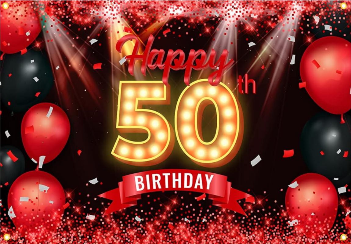 Happy 50th Birthday Backdrop Women Fifty Photography Background Floral Green Silver Shining ...