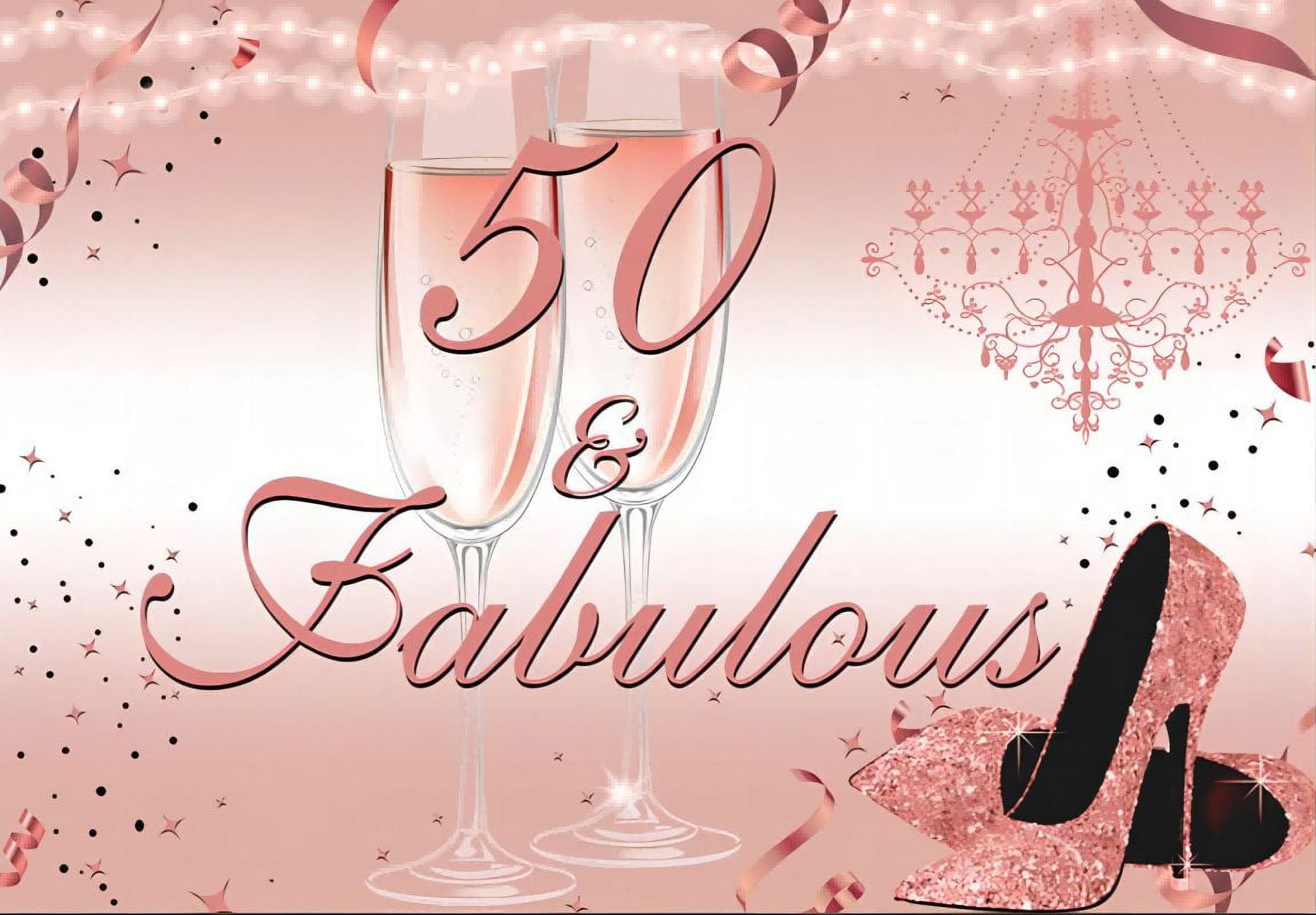 Happy 50th Birthday Backdrop ration Banner Rose Gold Pink High Heels ...