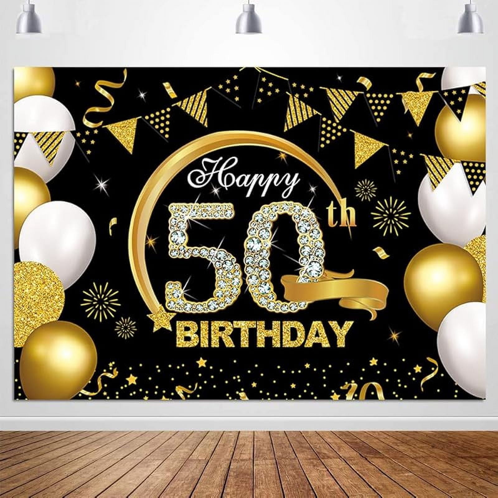 Happy 50th Birthday Banner Backdrop Black and Gold 50th Birthday ...