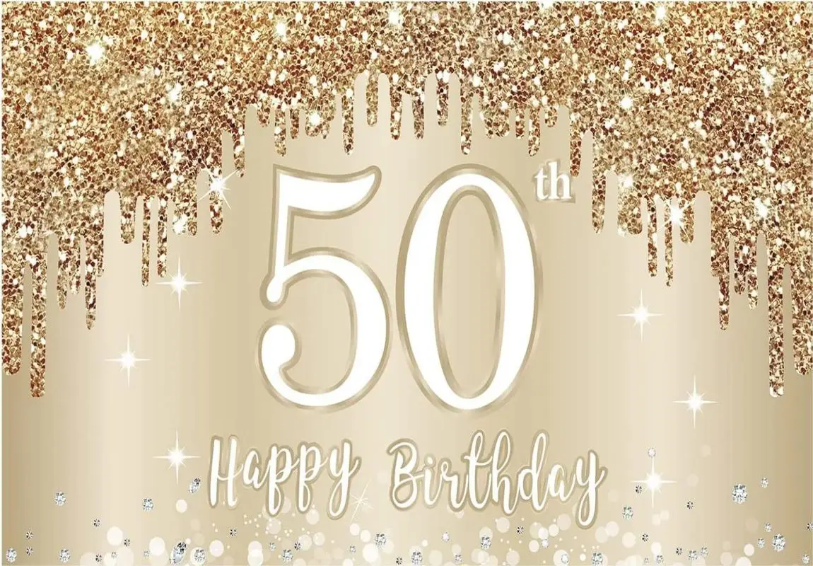 Happy 50th Birthday Banner Backdrop rations for Women Gold White 50 ...