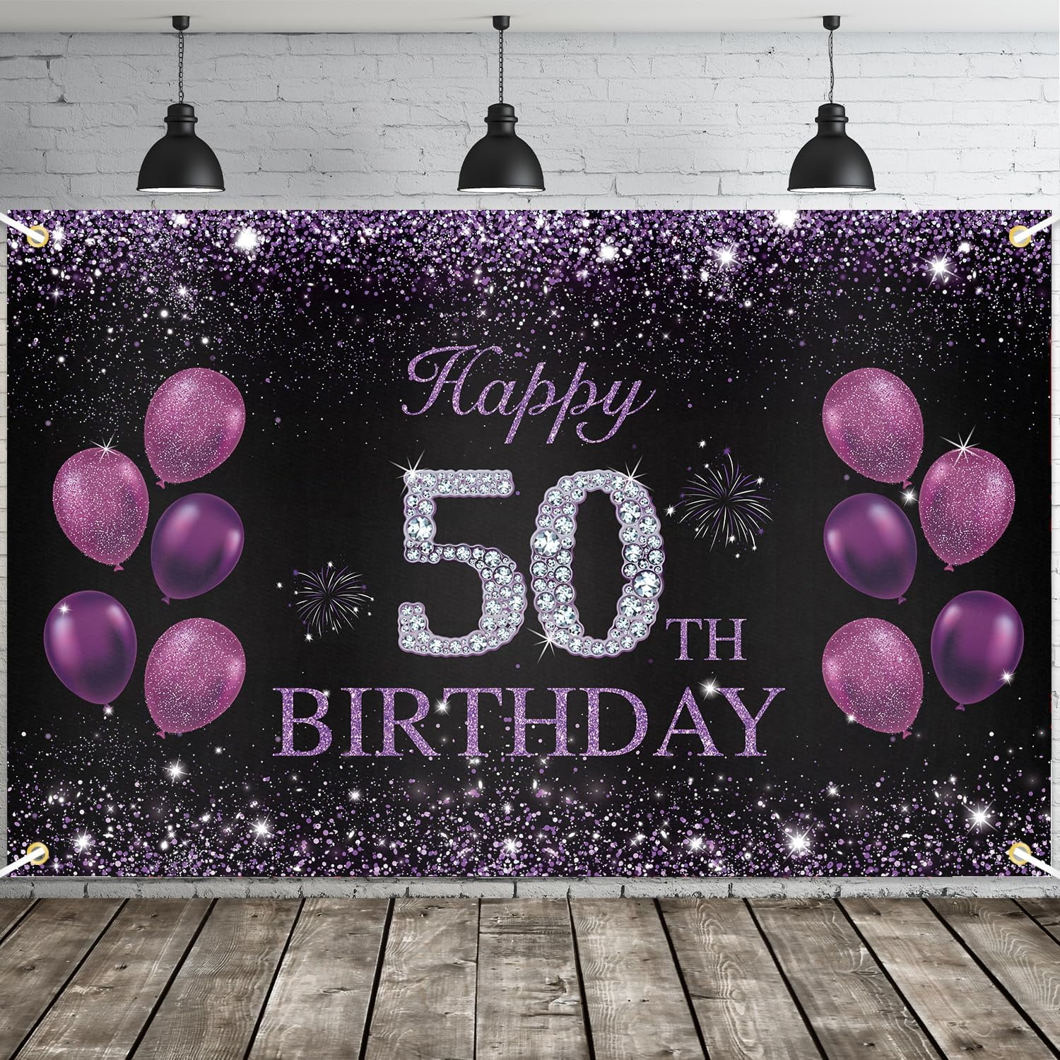 Happy 50th Birthday Banner, Purple Happy 50th Birthday Party ...
