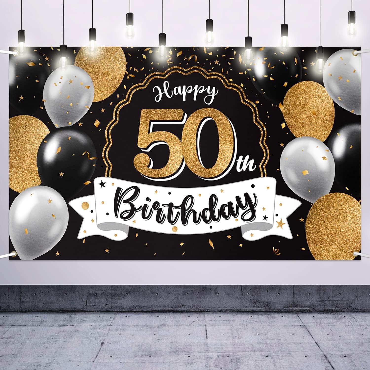 Happy 50th Birthday Decorations,50th Black & Gold Balloon Large ...