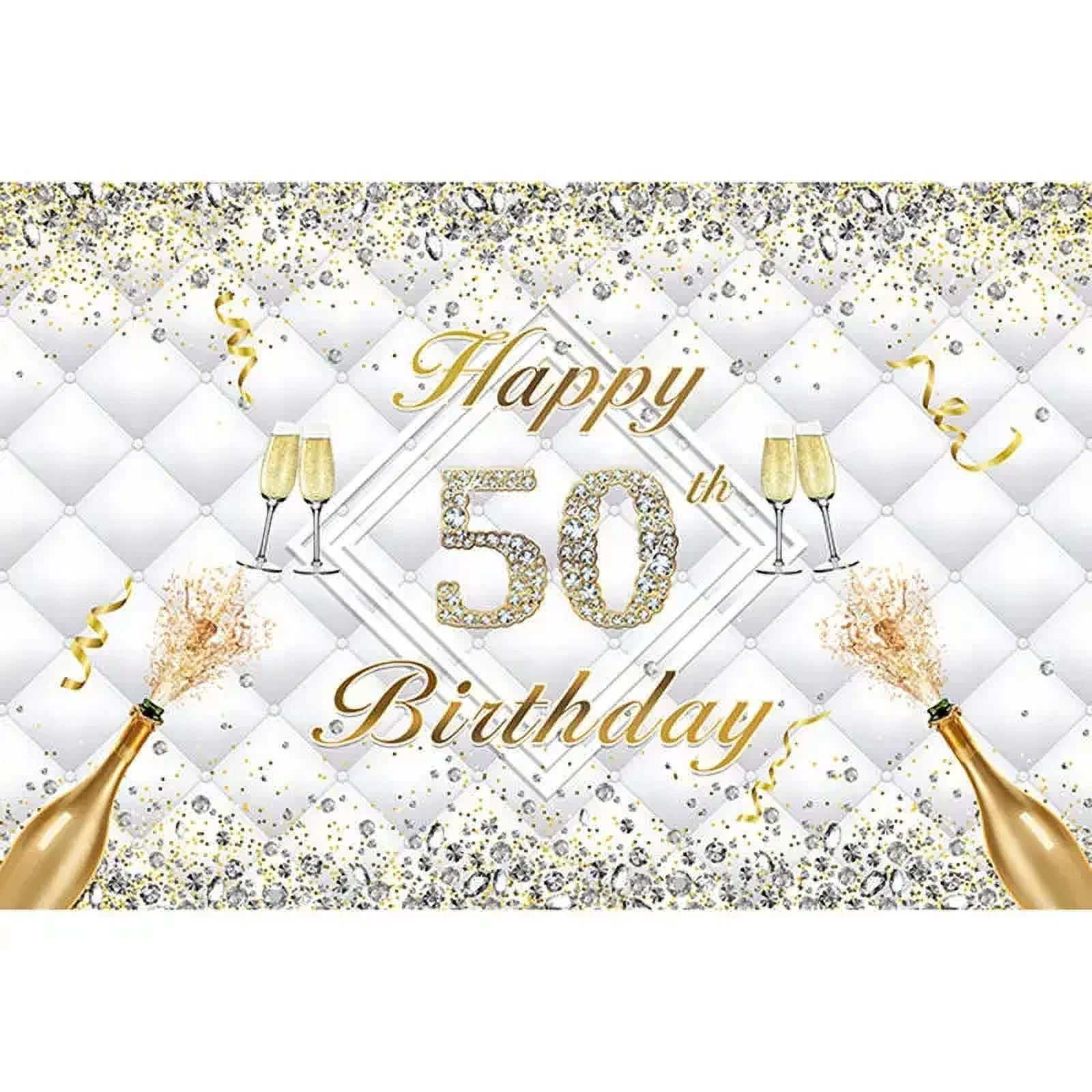 Happy 50th Birthday Luxury Headboard s White Gold Silver Backdrop Party ...