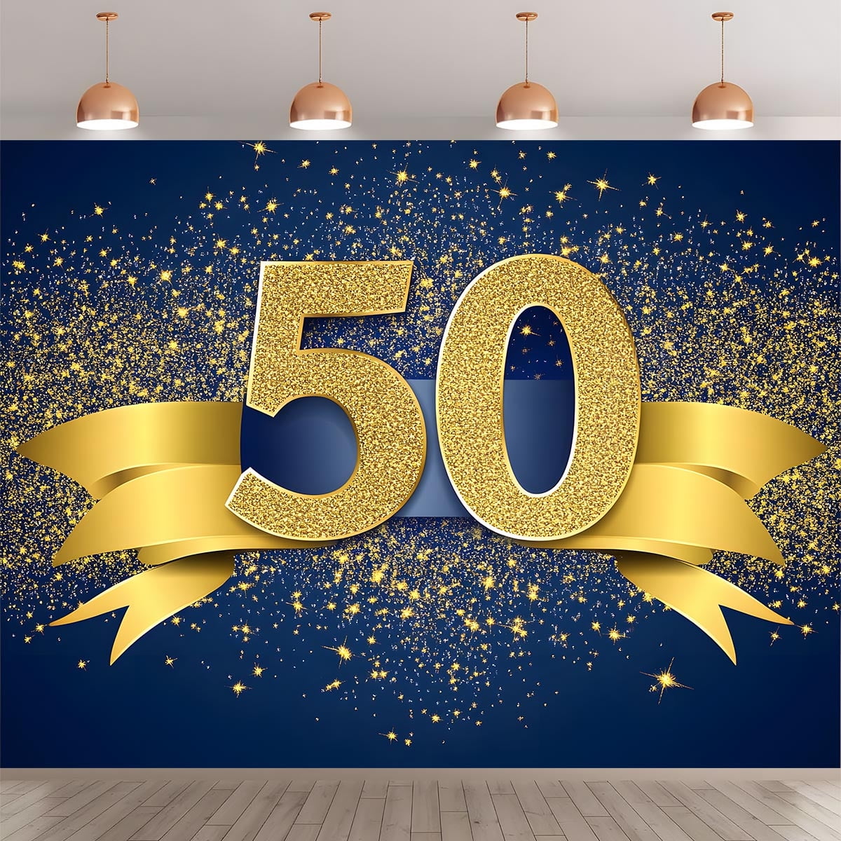 Happy 50th Birthday Party Backdrop Navy Blue Happy Birthday Party ...