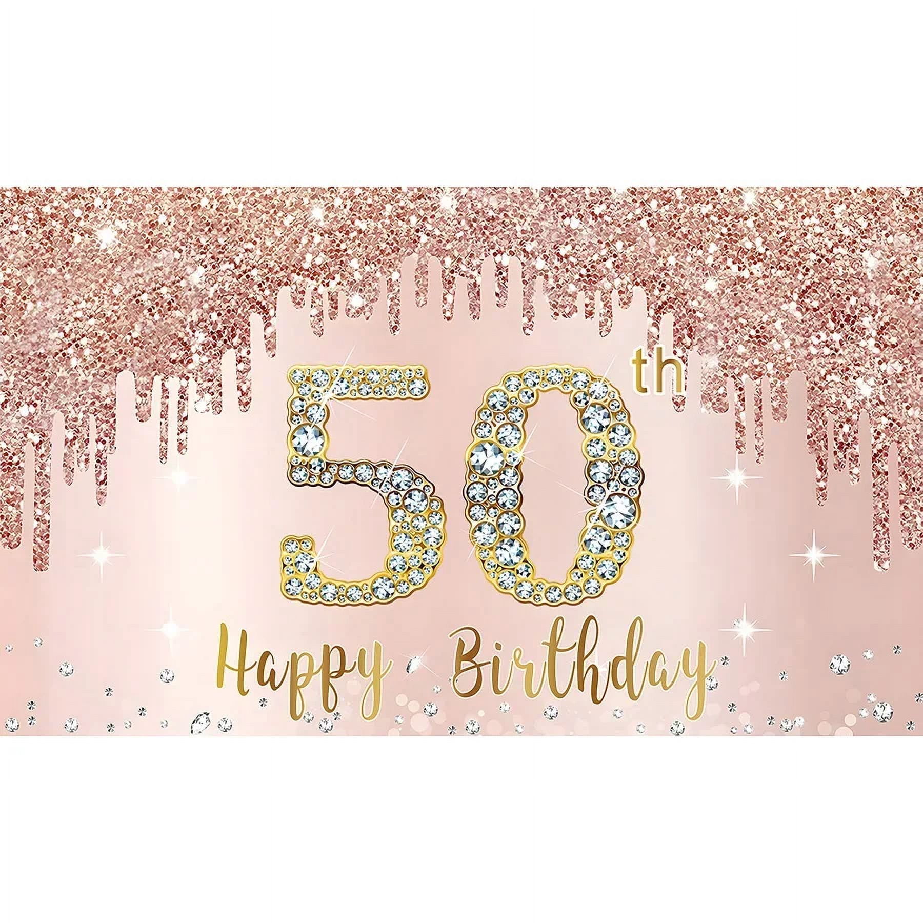 Happy 50th Birthday Party ration Backdrop 50 Years Old Pink Rose Gold ...