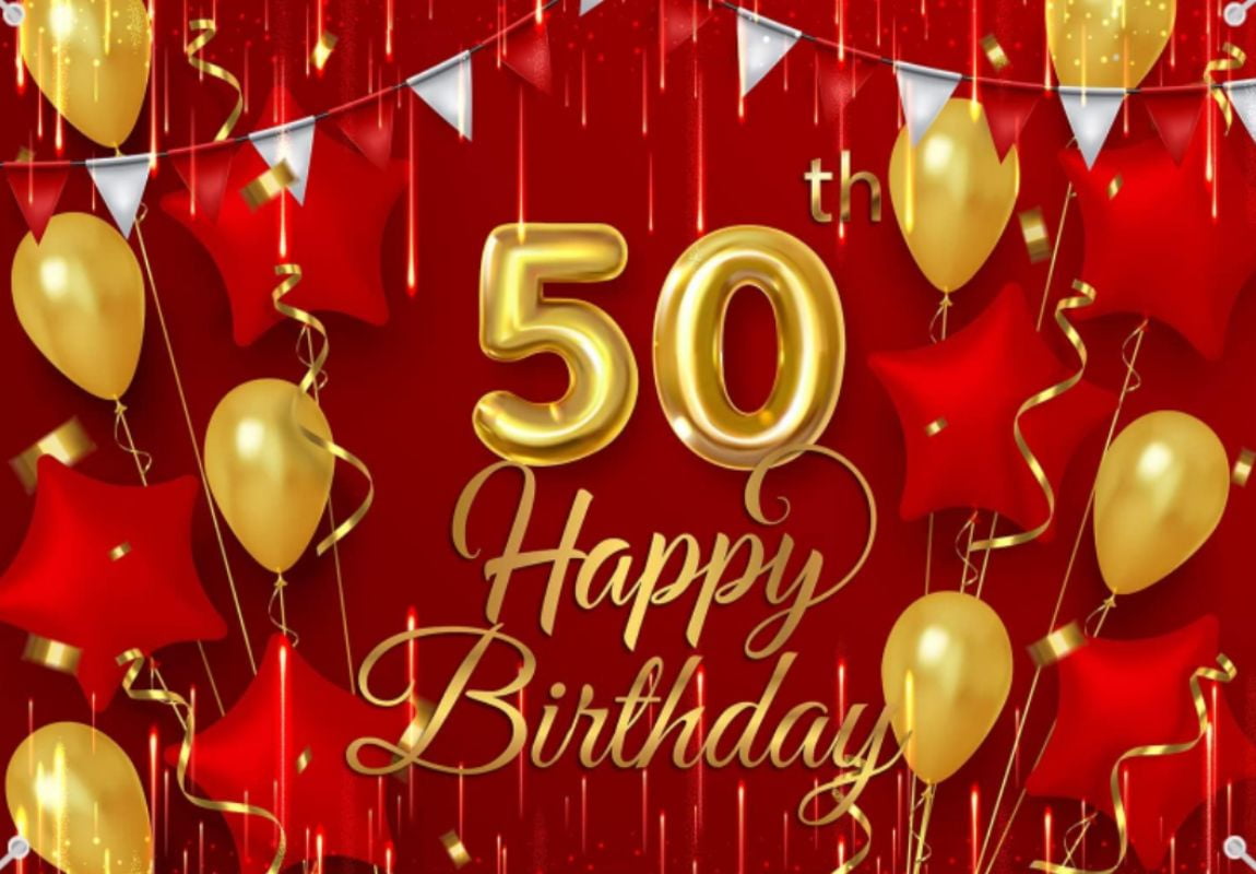 Happy 50th Birthday ration Women Cheers to 50 Years Backdrop Rose Gold ...