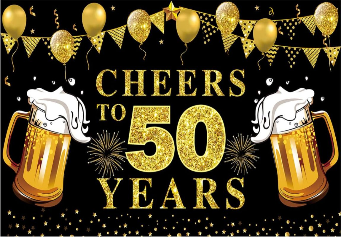 Happy 50th Birthday ration Women Cheers to 50 Years Backdrop Rose Gold ...