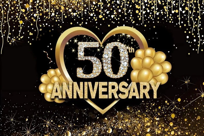 Happy 50th Wedding Anniversary Backdrop Gold Glitter Balloons Sweet Hearts Love Party Portrait ...