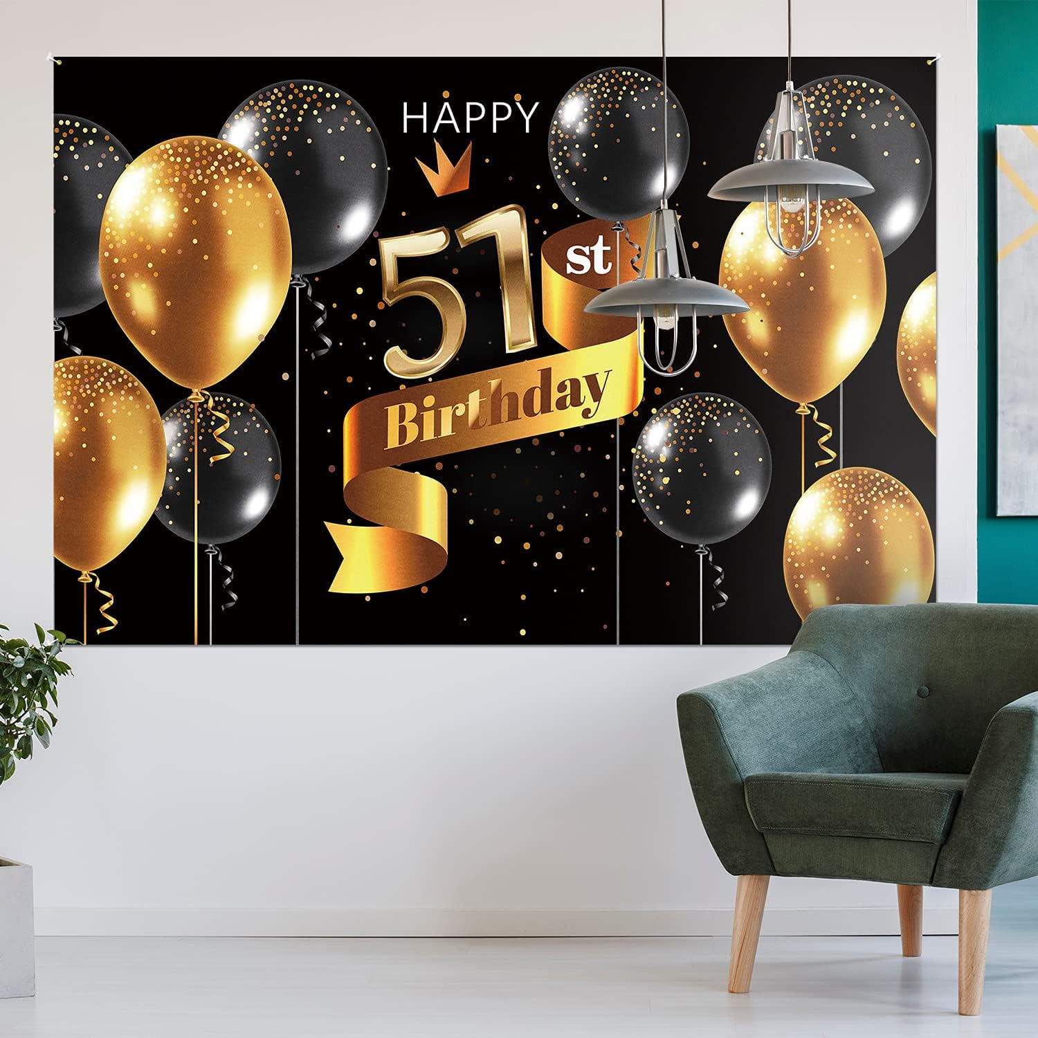 Happy 51st Birthday Backdrop Banner - 51 Birthday Party Decorations ...