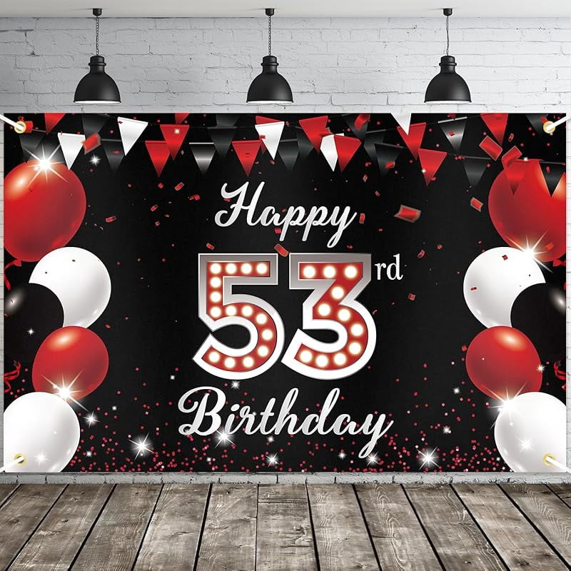 Happy 53th Birthday Banner Backdrop, Red Black Happy Birthday ...
