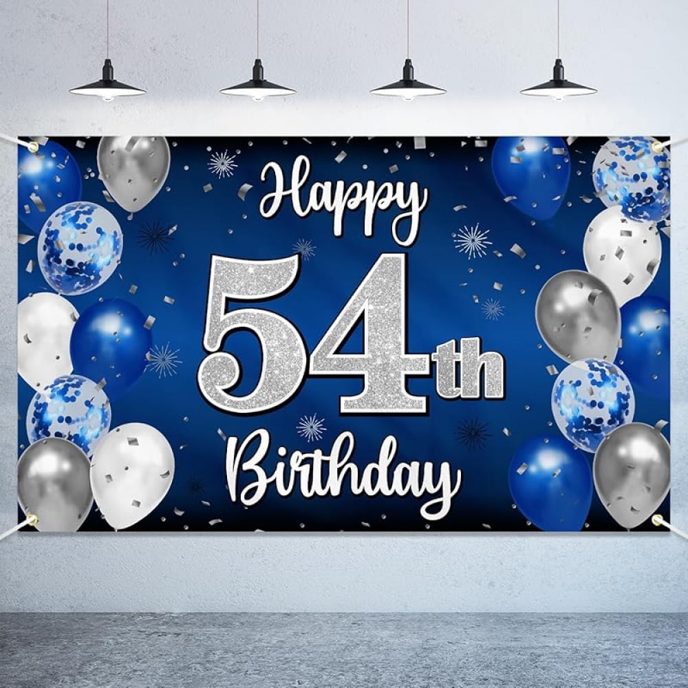Happy 54th Birthday Decorations,54th Blue & Silver Balloon Large ...